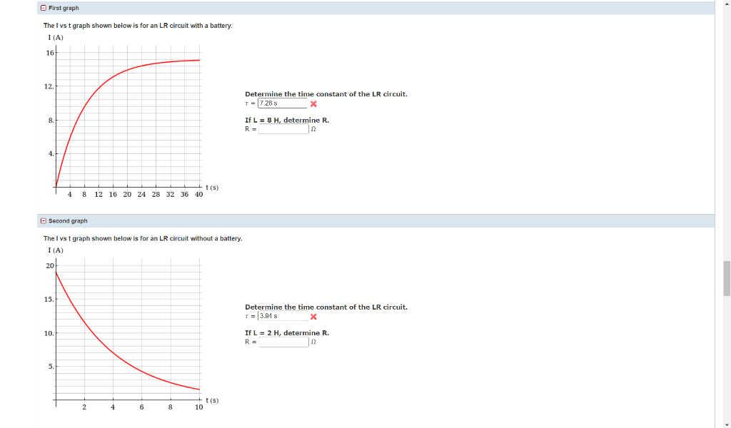 Solved First graph The I vs t graph shown below is for an LR | Chegg.com
