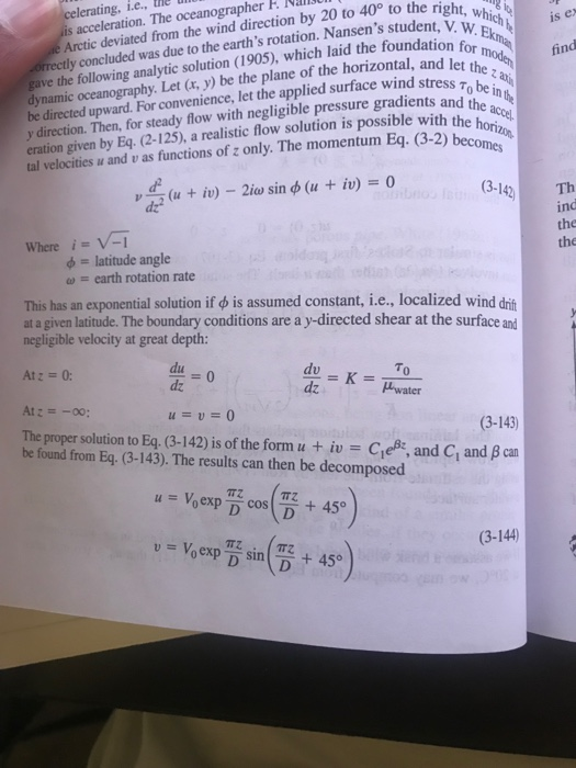 Solved . Repeat the analysis of the Ekman flow, Sec. 3-7.2, | Chegg.com