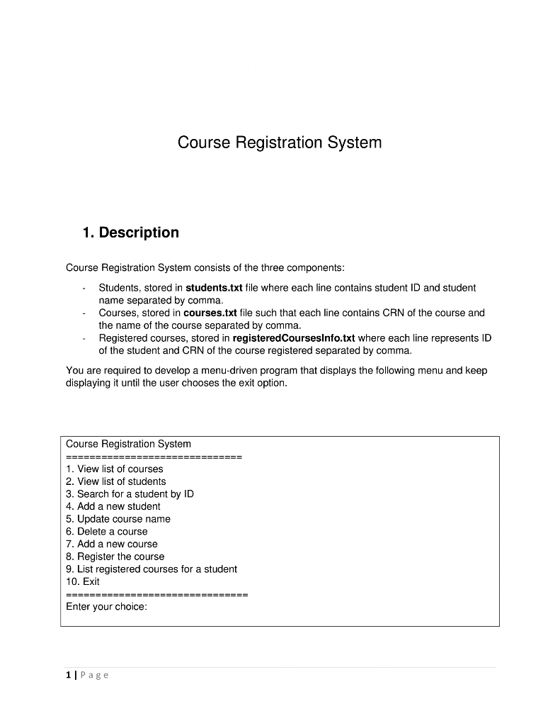 Solved Course Registration System 1. Description Course | Chegg.com