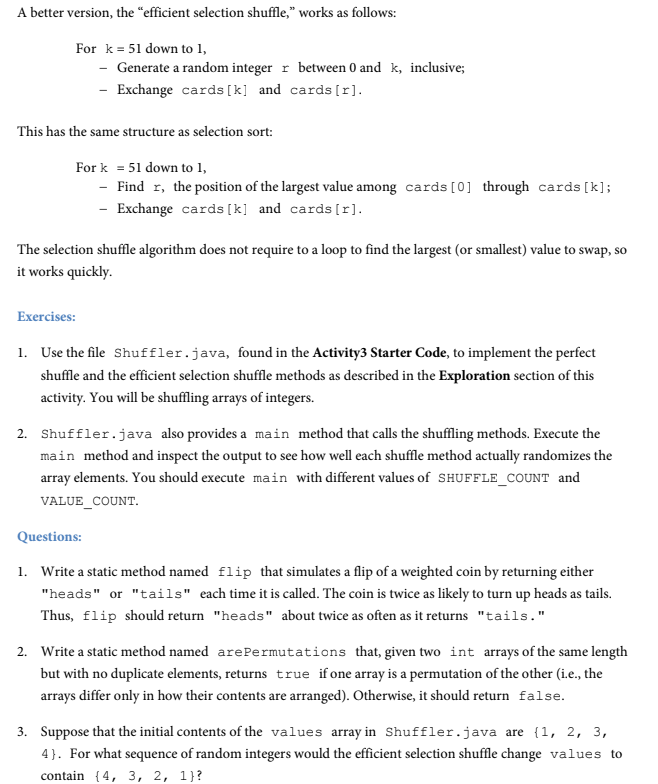 Solved Activity 3: Shuffling the Cards in a Deck | Chegg.com