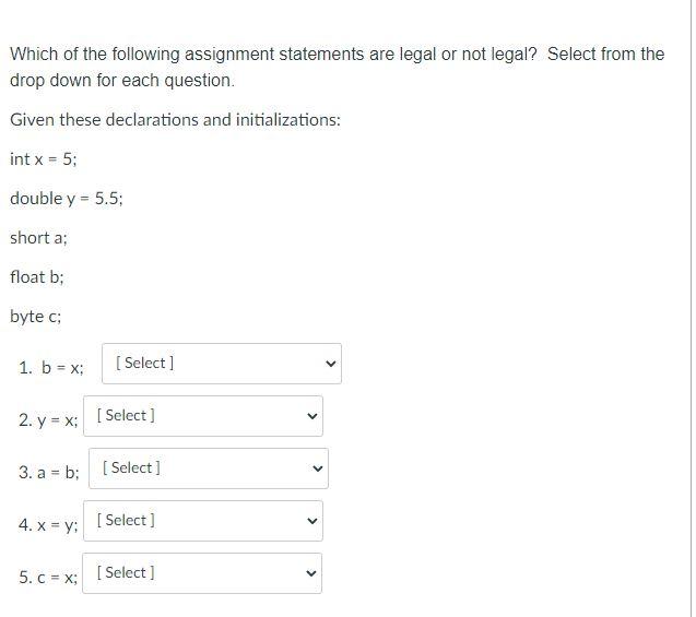 Solved Which of the following assignment statements are | Chegg.com