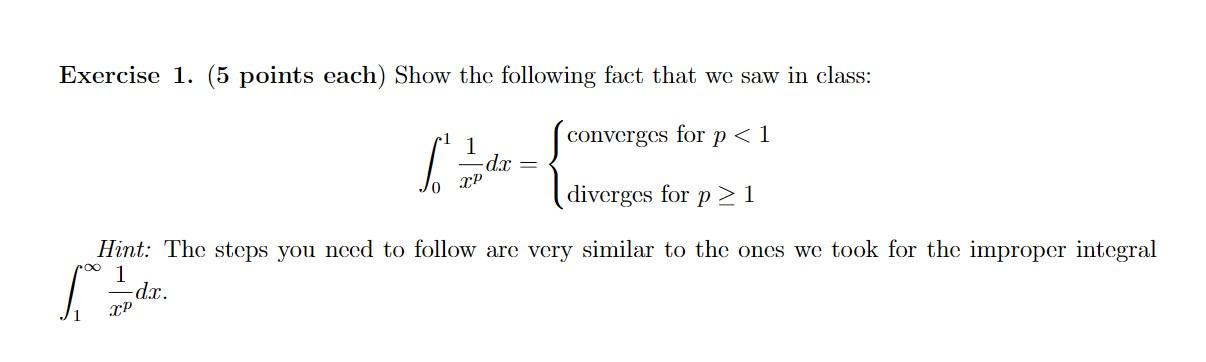 Solved Exercise 1. (5 points each) Show the following fact | Chegg.com