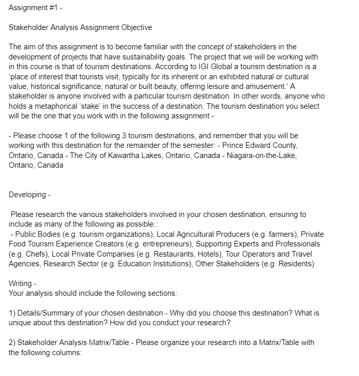 Assignment #1 - Stakeholder Analysis Assignment | Chegg.com