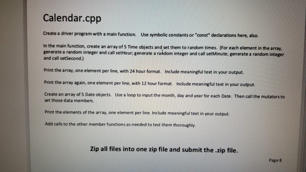 Solved Calendar.cpp Create a driver program with a main | Chegg.com