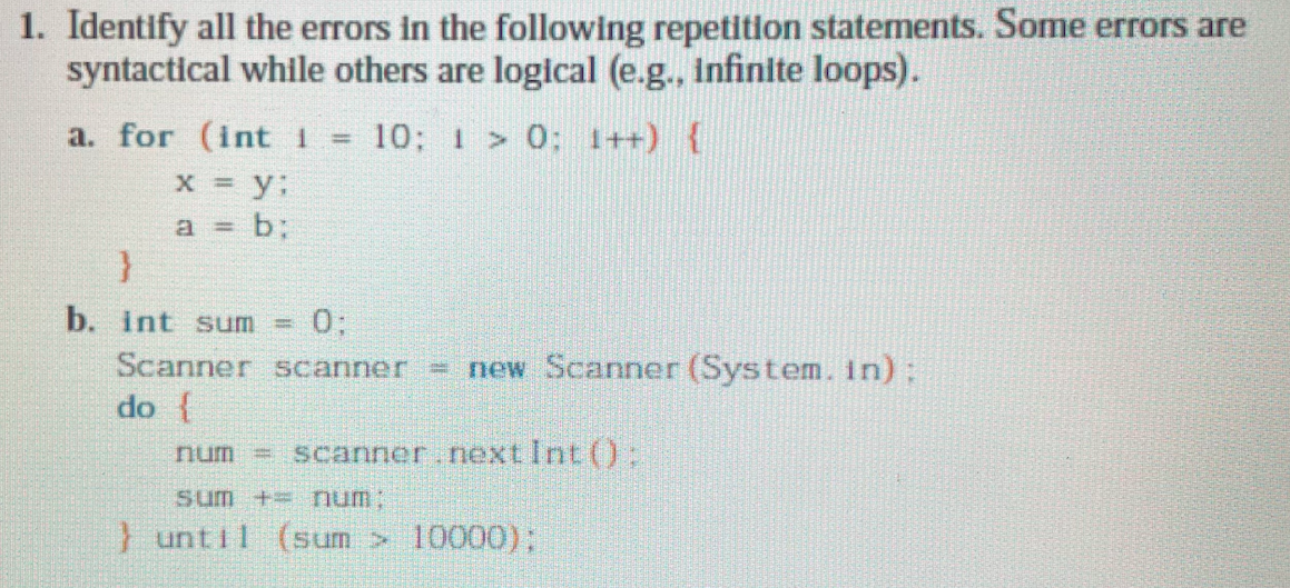 Solved 1. Identify all the errors in the following | Chegg.com