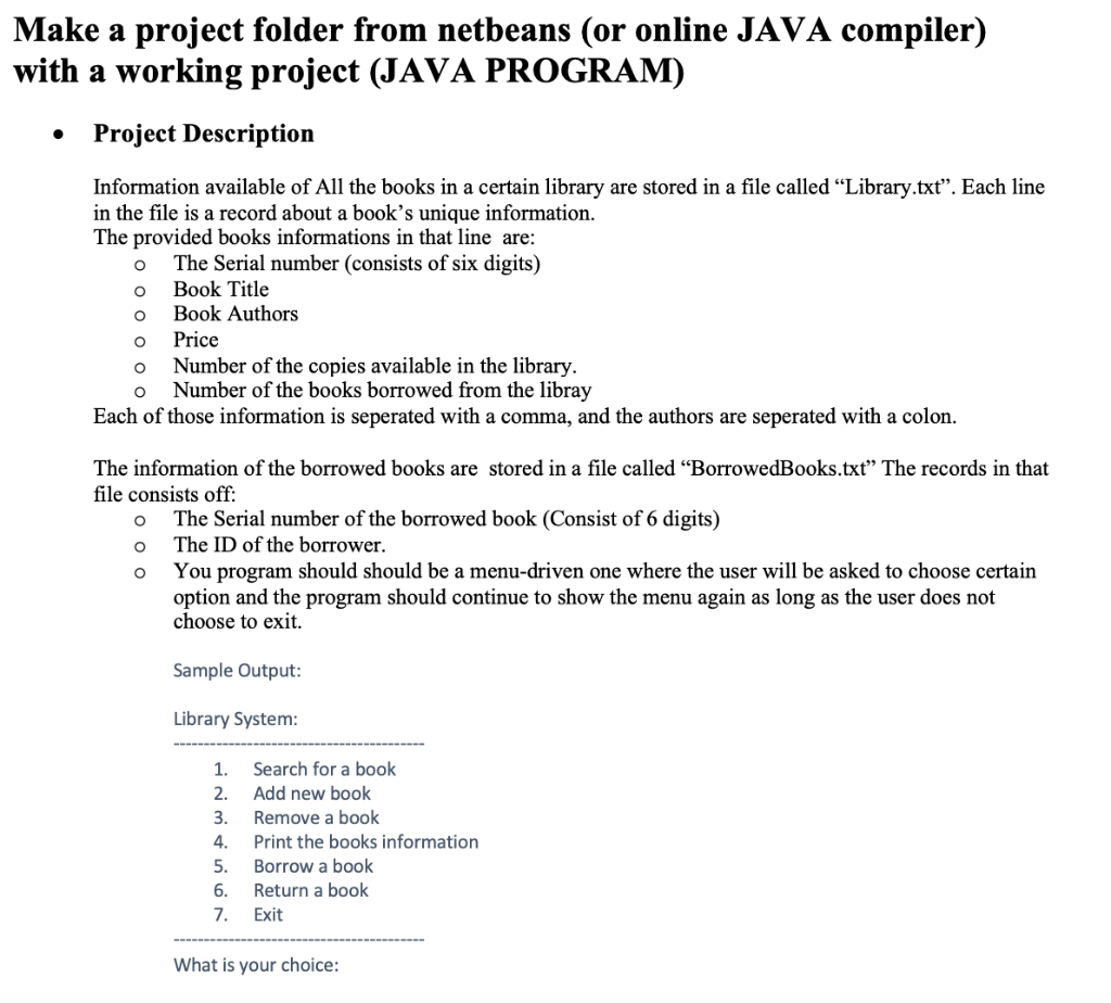 Solved Make a project folder from netbeans (or online JAVA | Chegg.com