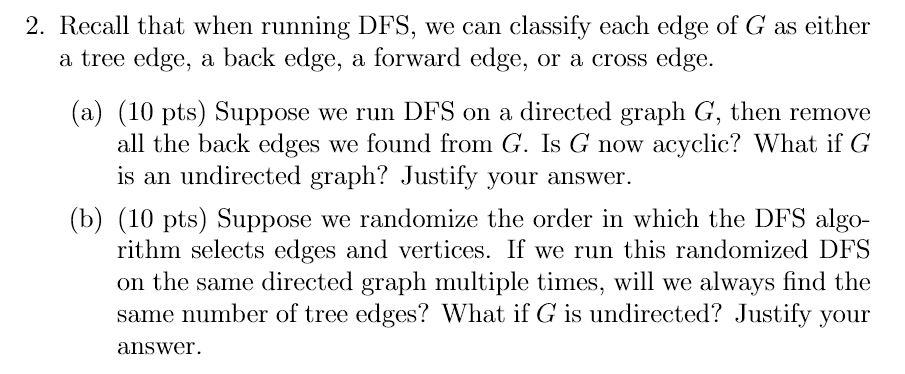Solved 2. Recall that when running DFS, we can classify each | Chegg.com