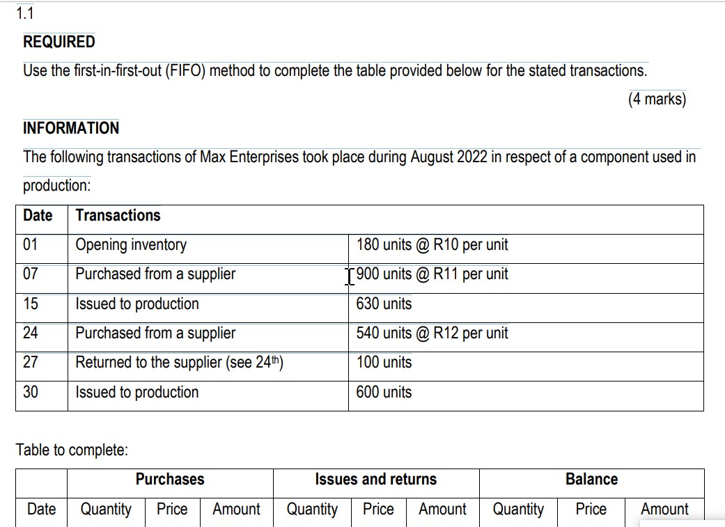 Solved Use the first-in-first-out (FIFO) method to complete | Chegg.com