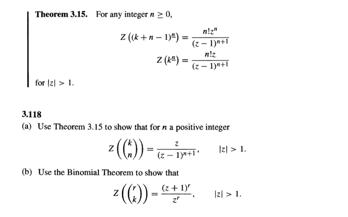 Solved Theorem 3.15. For any integer n > 0, z ((k+n – 1)4) | Chegg.com