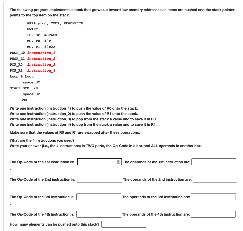 Solved The following program implements a stack that grows | Chegg.com