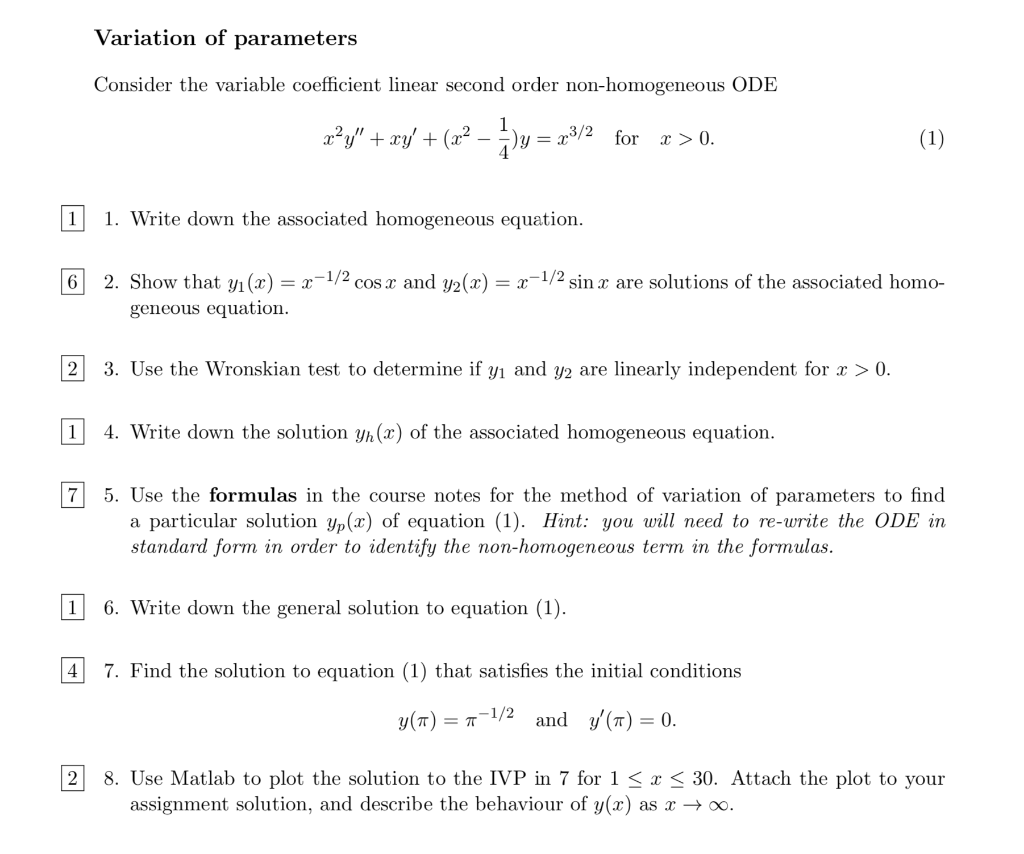 Solved Variation of parameters Consider the variable | Chegg.com