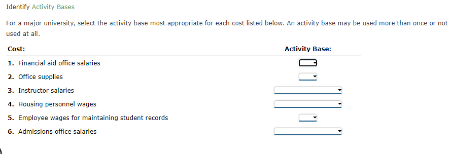 Solved Identify Activity Bases For a major university, | Chegg.com