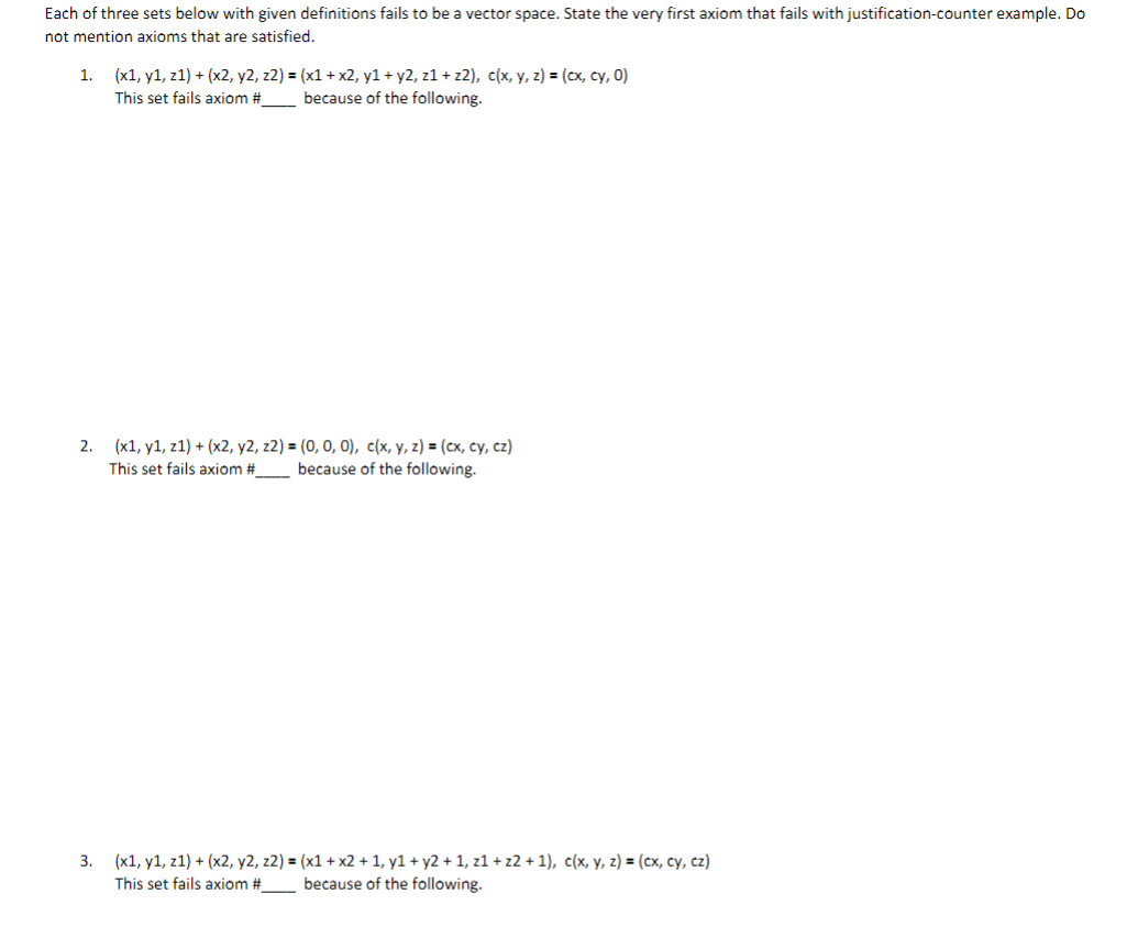 Solved Each of three sets below with given definitions fails | Chegg.com