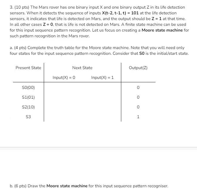 Solved 3. (10 pts) The Mars rover has one binary input X and | Chegg.com