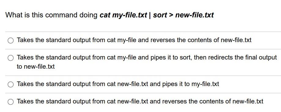 Solved What is this command doing cat my-file.txt ∣ sort > | Chegg.com