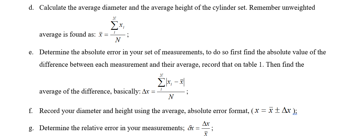 Solved d. Calculate the average diameter and the average | Chegg.com