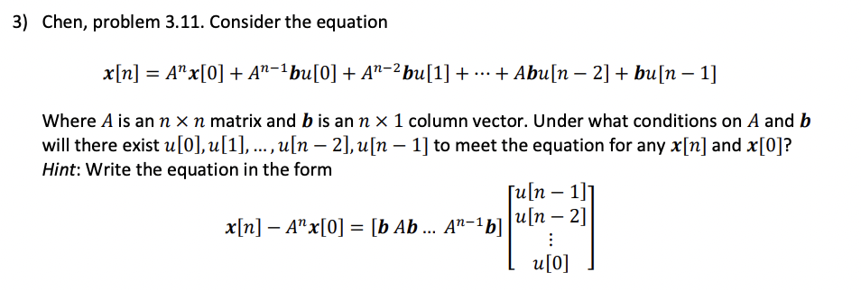 Solved 3) Chen, problem 3.11. Consider the equation | Chegg.com