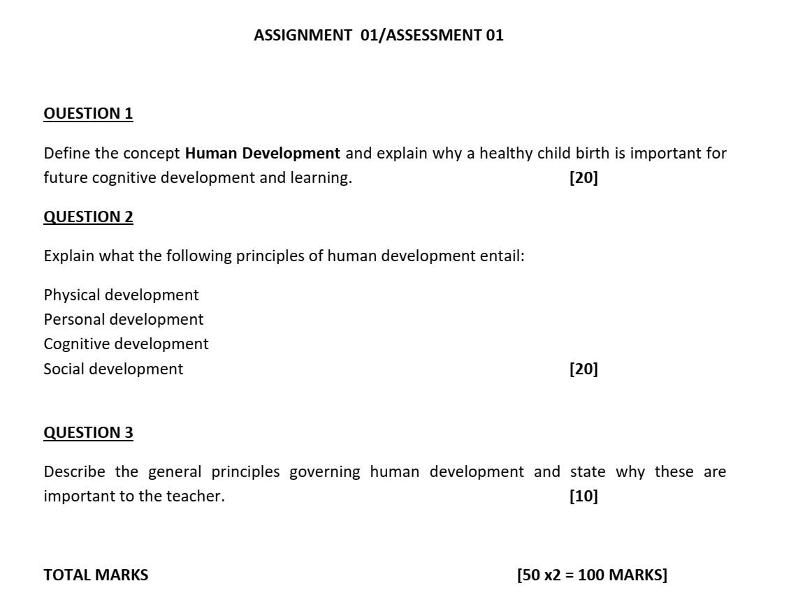 Solved OUESTION 1 Define the concept Human Development and | Chegg.com