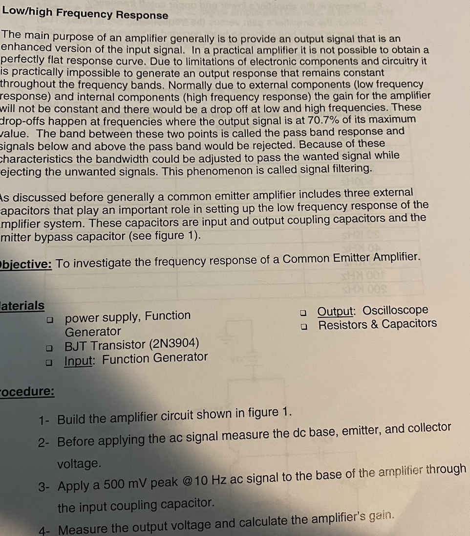 Solved fill out the table with changing the input frequency | Chegg.com