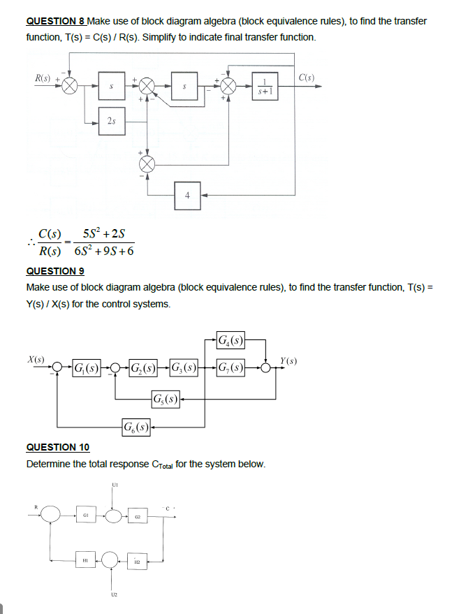 Solved QUESTION 8 Make use of block diagram algebra (block | Chegg.com