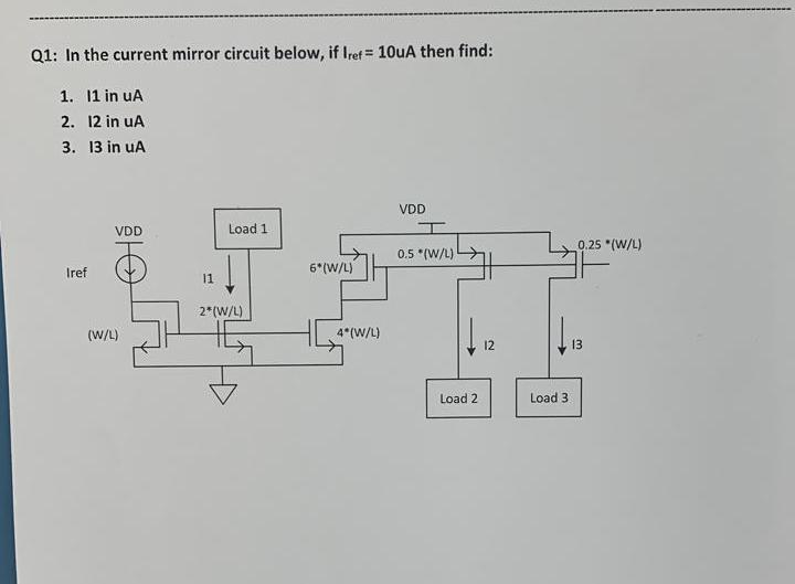 Solved Q1: In the current mirror circuit below, if Iref = | Chegg.com