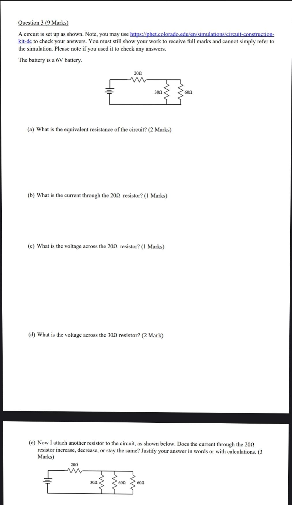 Solved Question 3 (9 Marks) A circuit is set up as shown. | Chegg.com