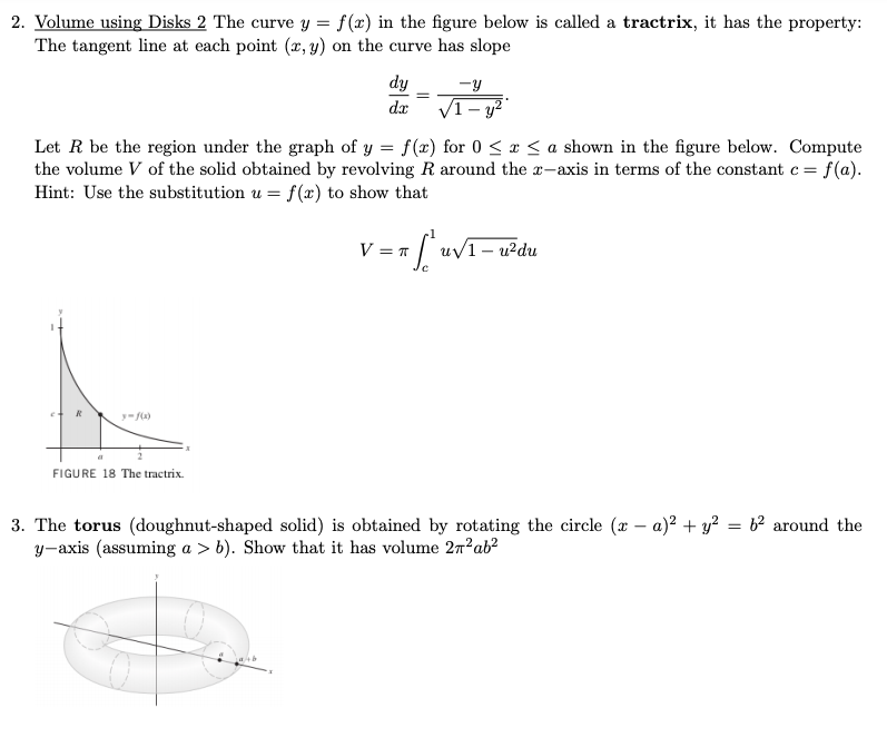 Solved -Y 2. Volume using Disks 2 The curve y = f(x) in the | Chegg.com