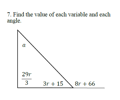 Solved 7. Find the value of each variable and each angle. | Chegg.com