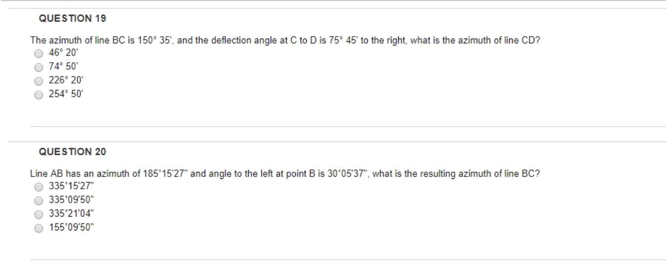Solved QUESTION 19 The azimuth of line BC is 150° 35', and | Chegg.com
