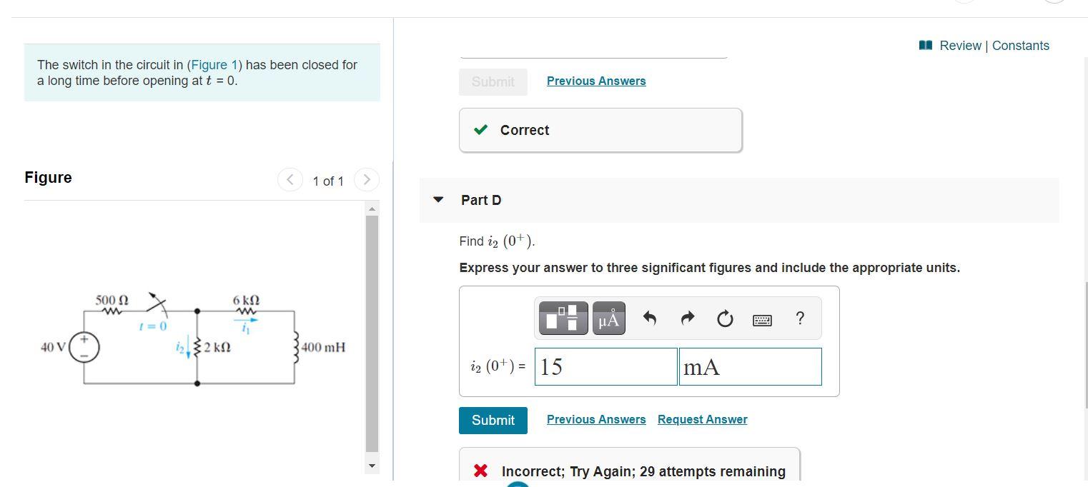 Solved M Review Constants The switch in the circuit in | Chegg.com