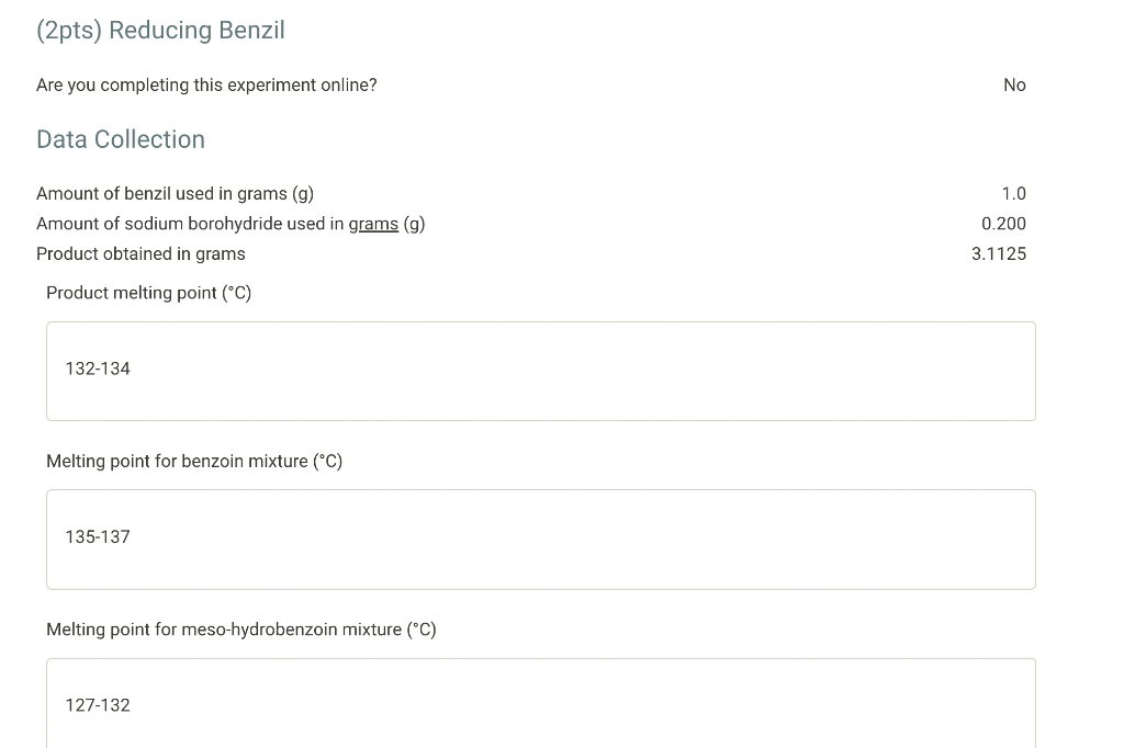 Melting point for benzoin mixture (∘C) Melting point | Chegg.com