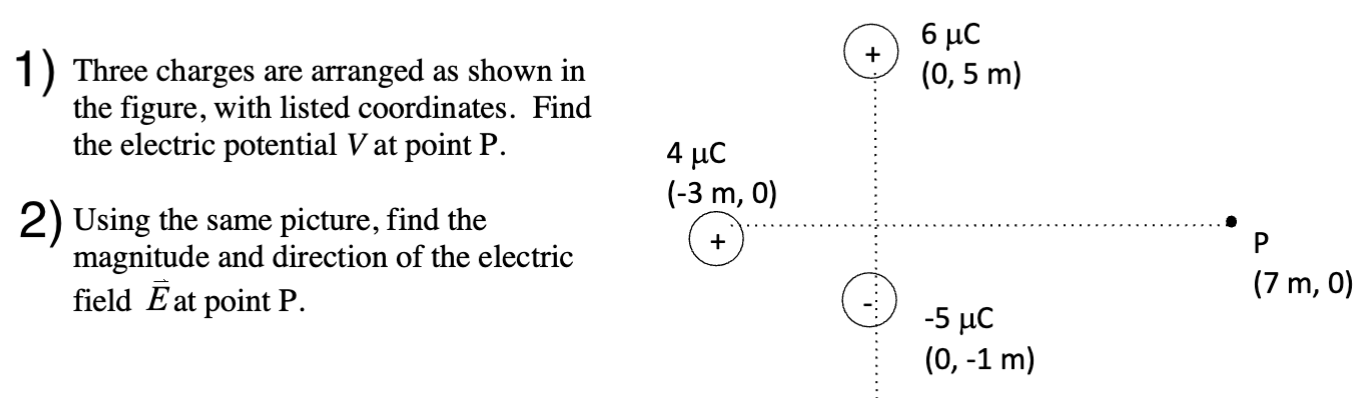 [Solved]: 1) Three charges are arranged as shown in the fi