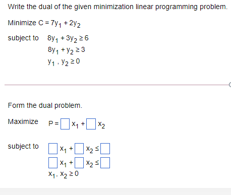 Solved Write the dual of the given minimization linear | Chegg.com