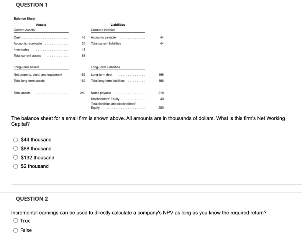 Solved QUESTION 1 Balance Sheet Assets Current Assets | Chegg.com