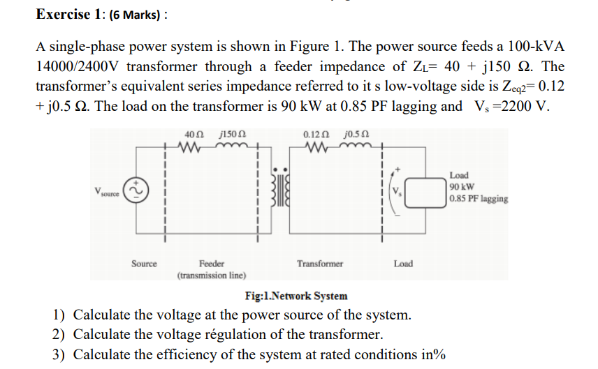 Solved A single-phase power system is shown in Figure 1. The | Chegg.com