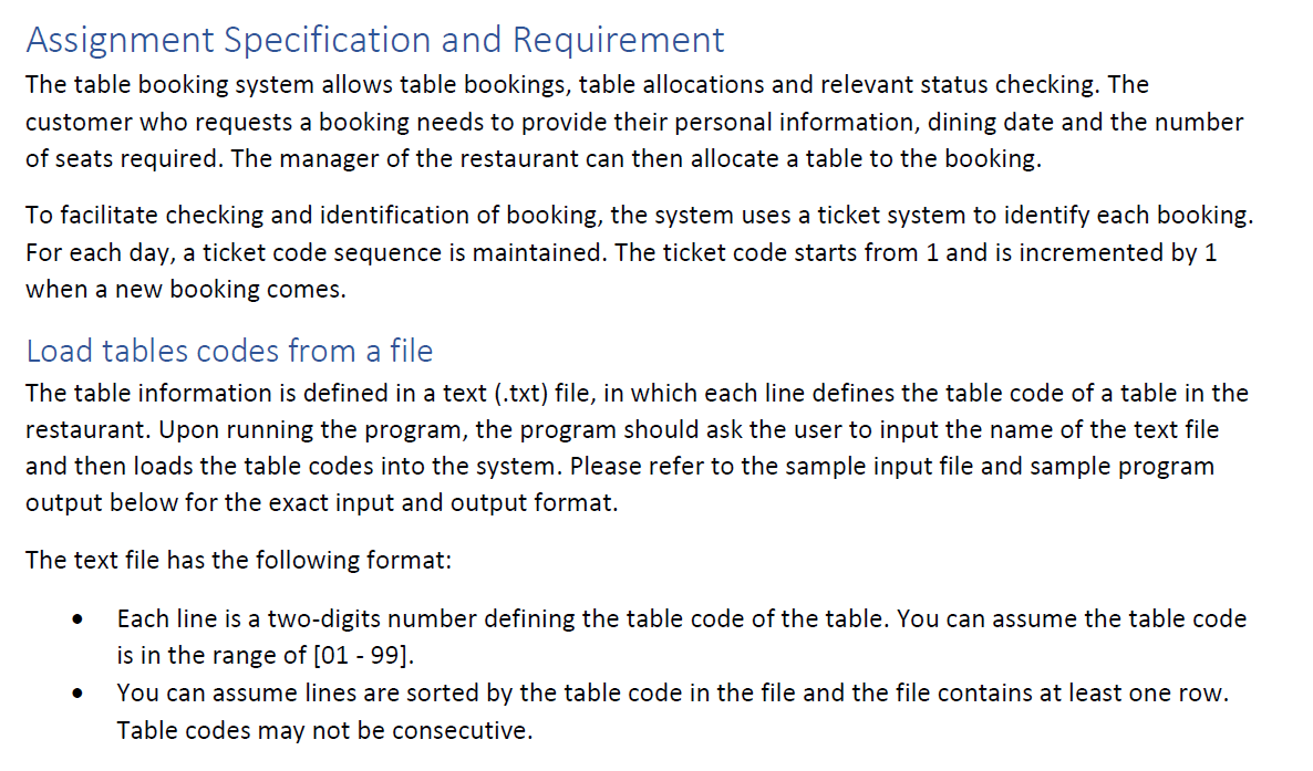 Solved Assignment Specification and Requirement The table | Chegg.com