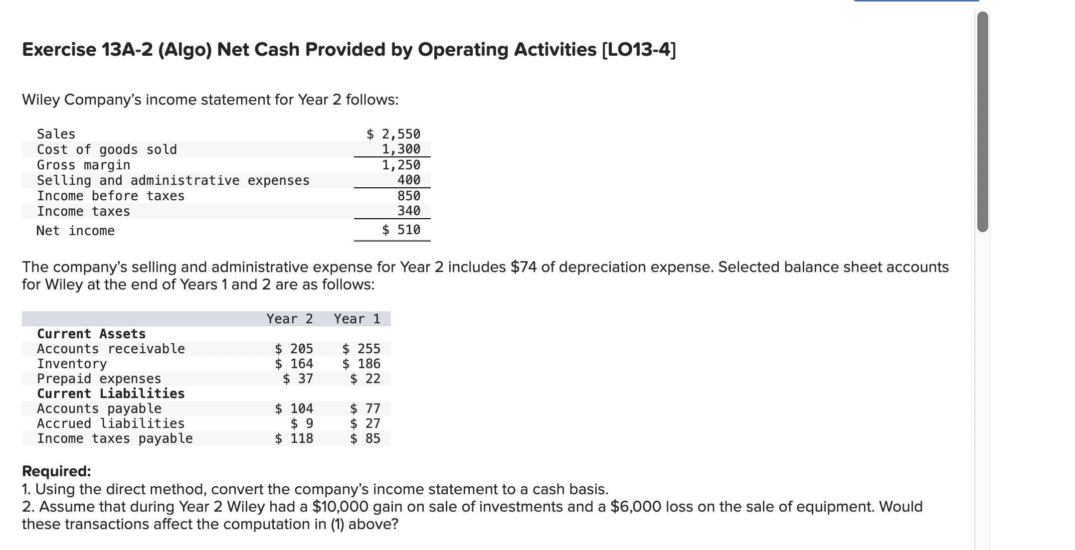 Solved Exercise 13A-2 (Algo) Net Cash Provided by Operating | Chegg.com