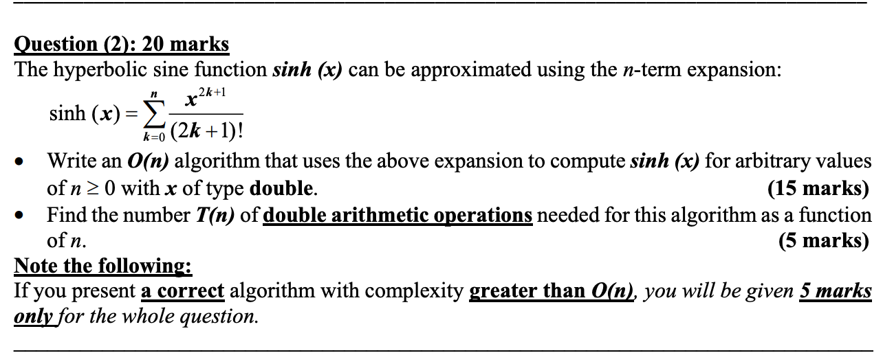 Solved Question (2): 20 marks The hyperbolic sine function | Chegg.com