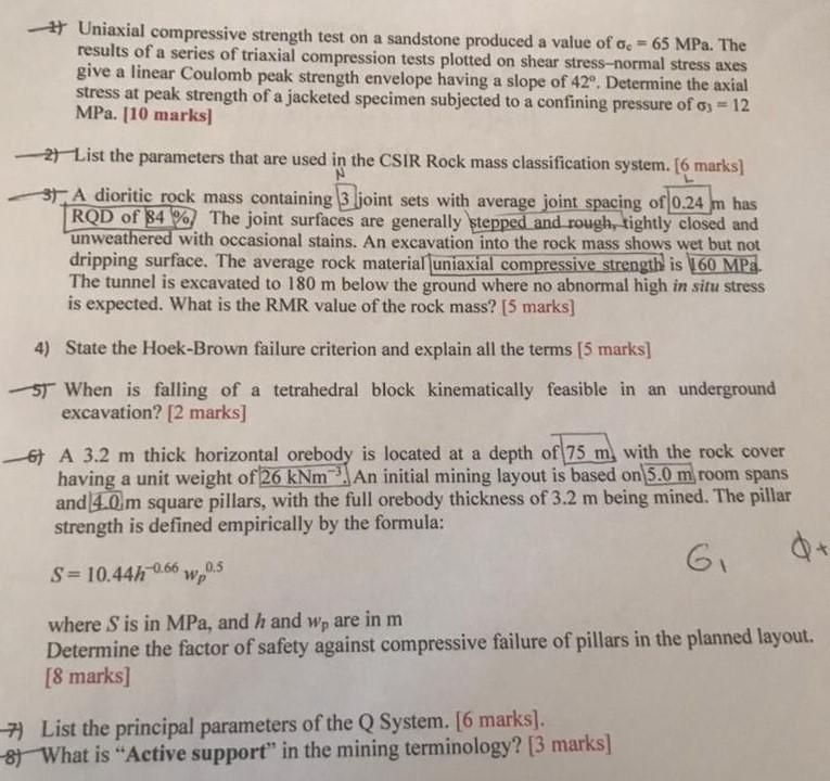 Solved Uniaxial compressive strength test on a sandstone | Chegg.com