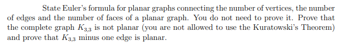 Solved State Euler's formula for planar graphs connecting | Chegg.com
