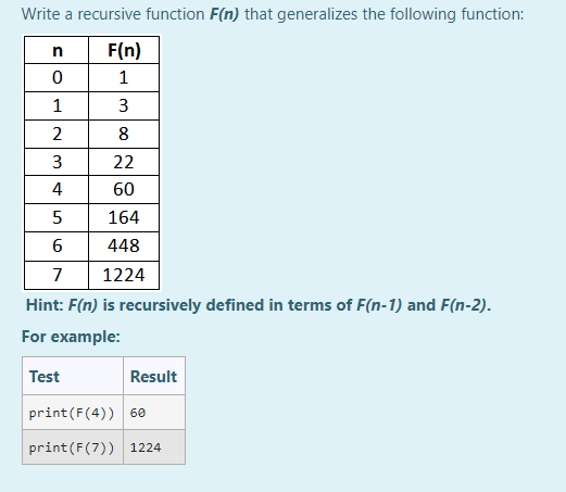 Solved n Write a recursive function F(n) that generalizes | Chegg.com