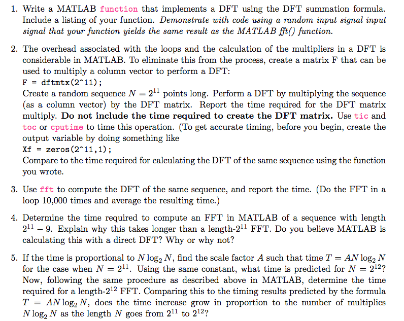 1. Write a MATLAB function that implements a DFT | Chegg.com