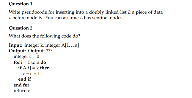 Solved Question 1 Write pseudocode for inserting into a | Chegg.com