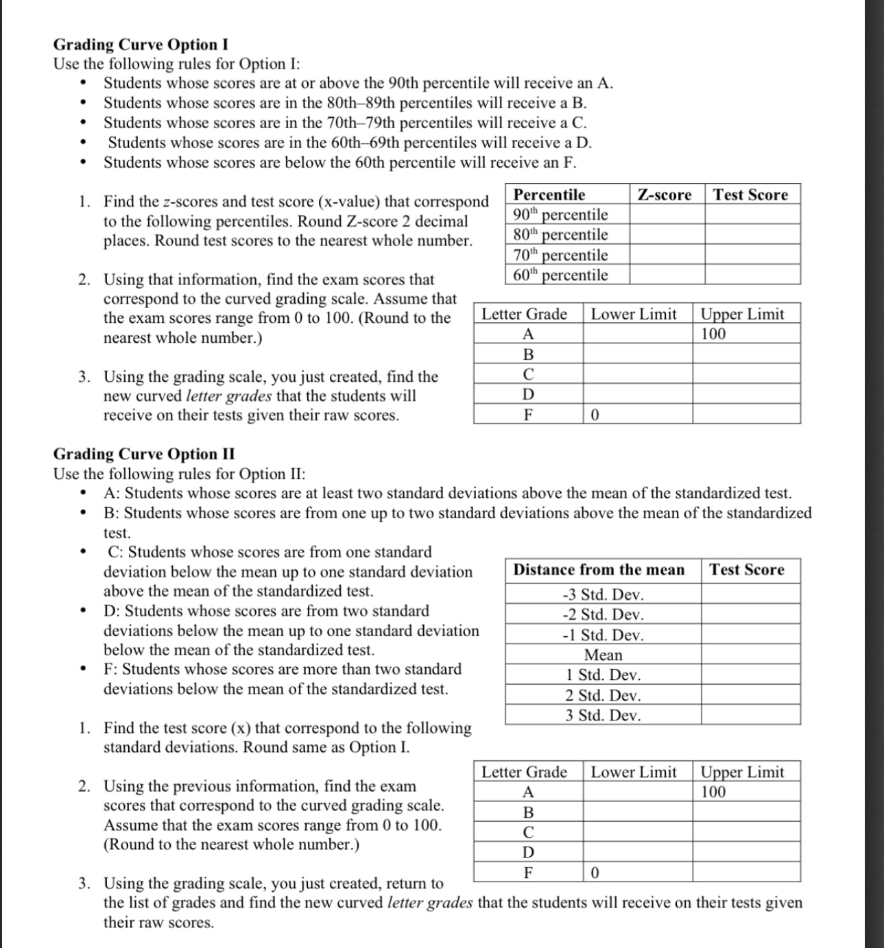 Grading Curve Option I Use the following rules for | Chegg.com