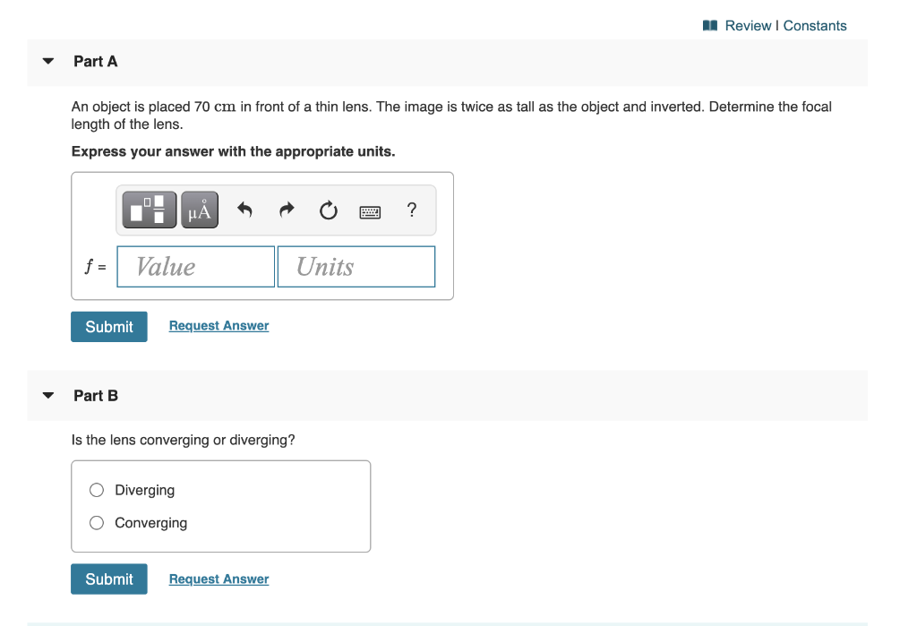 Solved A Review | Constants Part A An object is placed 70 cm | Chegg.com