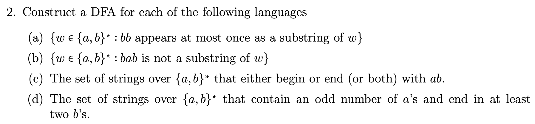 Solved Construct a DFA for each of the following | Chegg.com