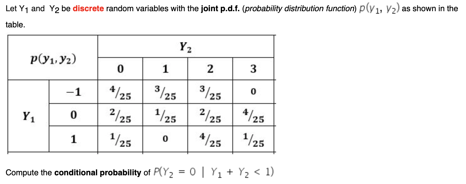 Solved Let Y1 And Y2 Be Discrete Random Variables With The 