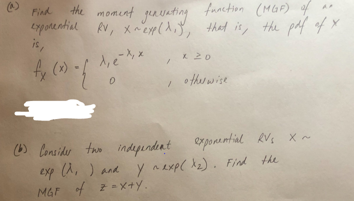 Solved Find the exponential moment generating RV, an exp (1) | Chegg.com