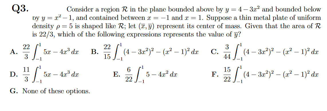 Solved Q3. Consider a region R in the plane bounded above by | Chegg.com