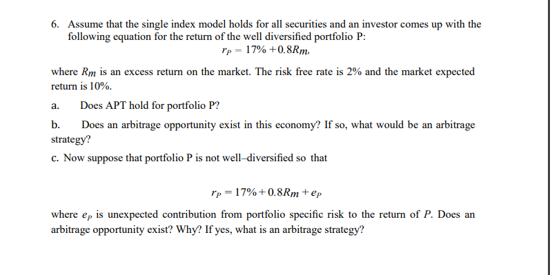 Solved 6. Assume that the single index model holds for all | Chegg.com